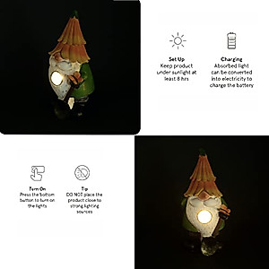 HymoConn Outdoor Garden Statue Gnome Deco, Resin Garden Statues Scuptures with Solar Led Lights, Outside Decorations for Patio Yard Lawn Porch, Ornament Gifts