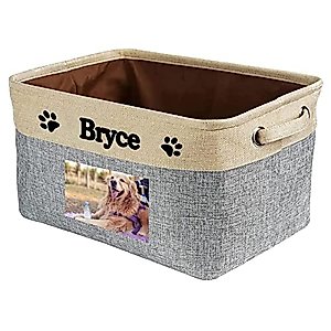 Personalized Dog Cat Toys Basket Box Custom Pet's Photo and Name Collapsible Storage Bin for Organizing Shelf Home Closet Medium Size 15" x 11" x 8.3", 5 colors Optional