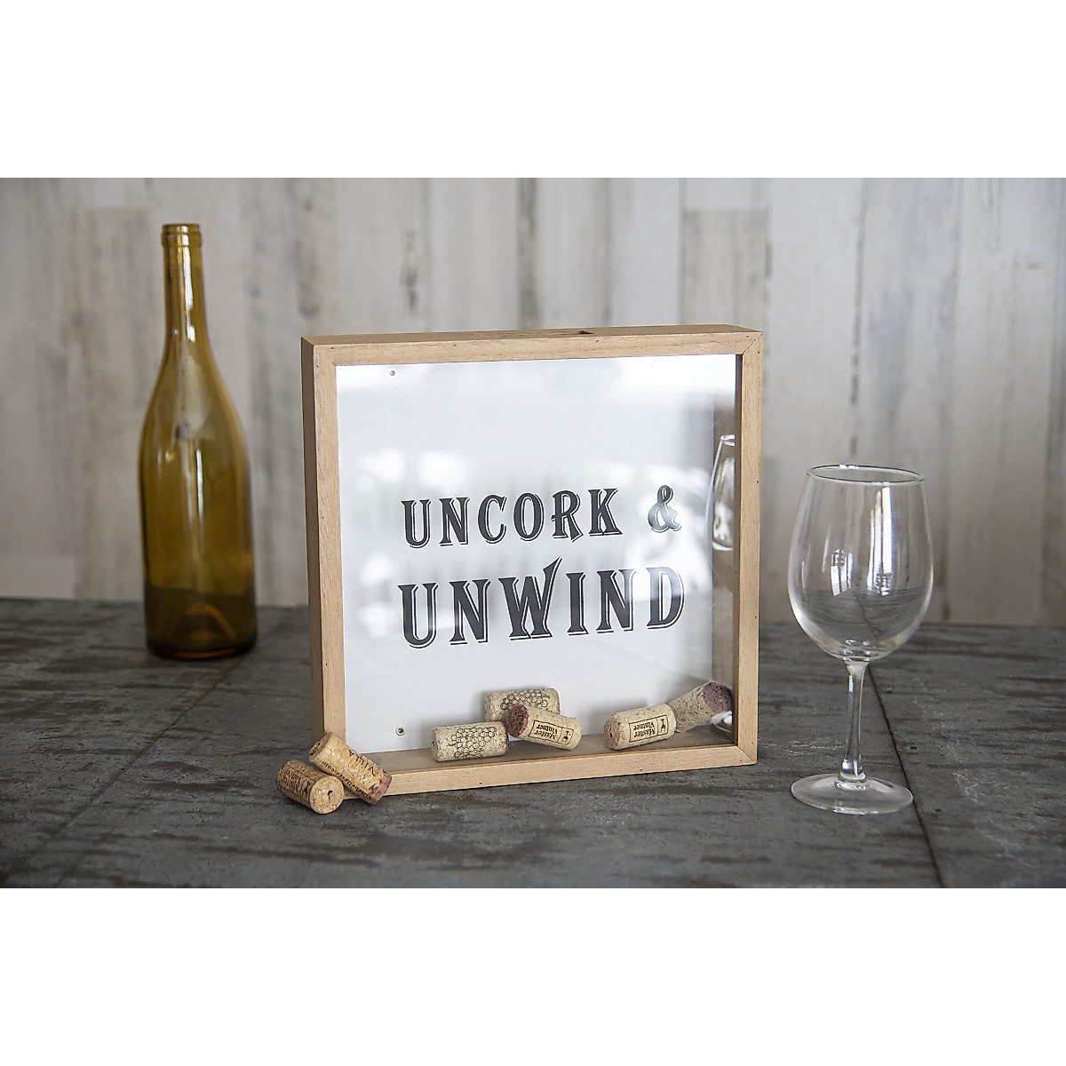 Foreside Home & Garden Uncork & Unwind Wooden Cork Holder Shadow Box, Brown