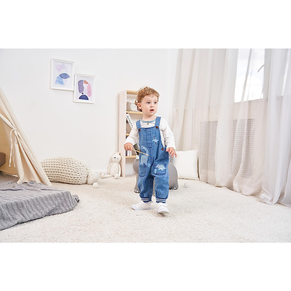 LvYinLi Baby Boy Clothes Set Infant Boy's Long Sleeve Romper+Dinosaur Denim Overalls Toddler Boys Fall Winter Outfits (Blue, 0-6 months)