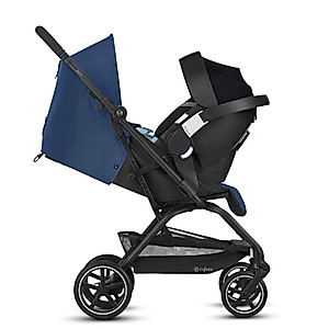 CYBEX Eezy S + 2 Stroller, Lightweight Travel Stroller, Compatible with All CYBEX Infant Car Seats, Compact Fold, Stands for Storage, All-Terrain Wheels, Baby Stroller for 6 Months+, Navy Blue