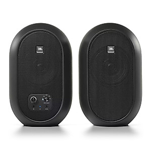 JBL 104-BT Compact Desktop Reference Bluetooth Monitors (Pair) Bundle with Isolation Pads and Hosa HSS-005 1/4-Inch TRS Cables (4 Items)