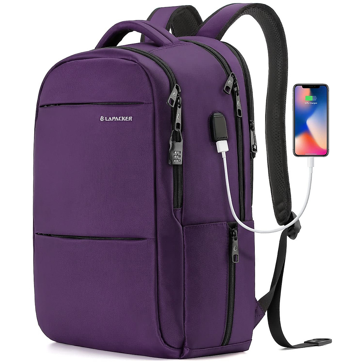 LAPACKER 15.6-17 inch Business Laptop Backpacks for Women Mens, Water Resistant Laptop Travel Bag with USB Charging Port, Lightweight College Students Notebook Computer Backpack - Purple