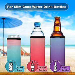 Slim Can Cooler Sleeves, 12oz Skinny Blank Neoprene Beer Can Cooler, Soft Insulated Reusable DIY Personalized Cooler for Water Bottle Soda, for Parties Weddings Events (Bright, 12)