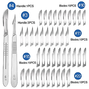 44 PCS 40 Scalpel Blades with #10#11#15#22 Scalpels Surgical Sterile Blades Including Four Handle,Laboratory Blade-Lab Knives- Carving Blades with Handle-Art Blades Practicing Cutting-Crafts & More