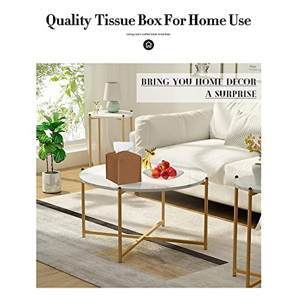 Tissue Box Cover, Jeethemy, Square Tissue Box Holder for Black PU Leather with Braided Pattern, Portable and Foldable, Can Be Used Both at Home and Outdoors,Single Soft Camel