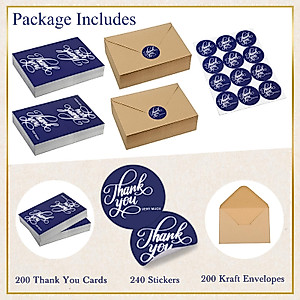 Fulmoon 200 Pack Thank You Cards with Envelopes and Matching Stickers 4x6 Blank Thank You Cards Bulk Thank You Notes for Wedding Small Business Baby Bridal Shower(Blue)