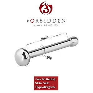 Forbidden Body Jewelry 20g Surgical Steel Basic Straight Nose Stud with Flat Steel Button End