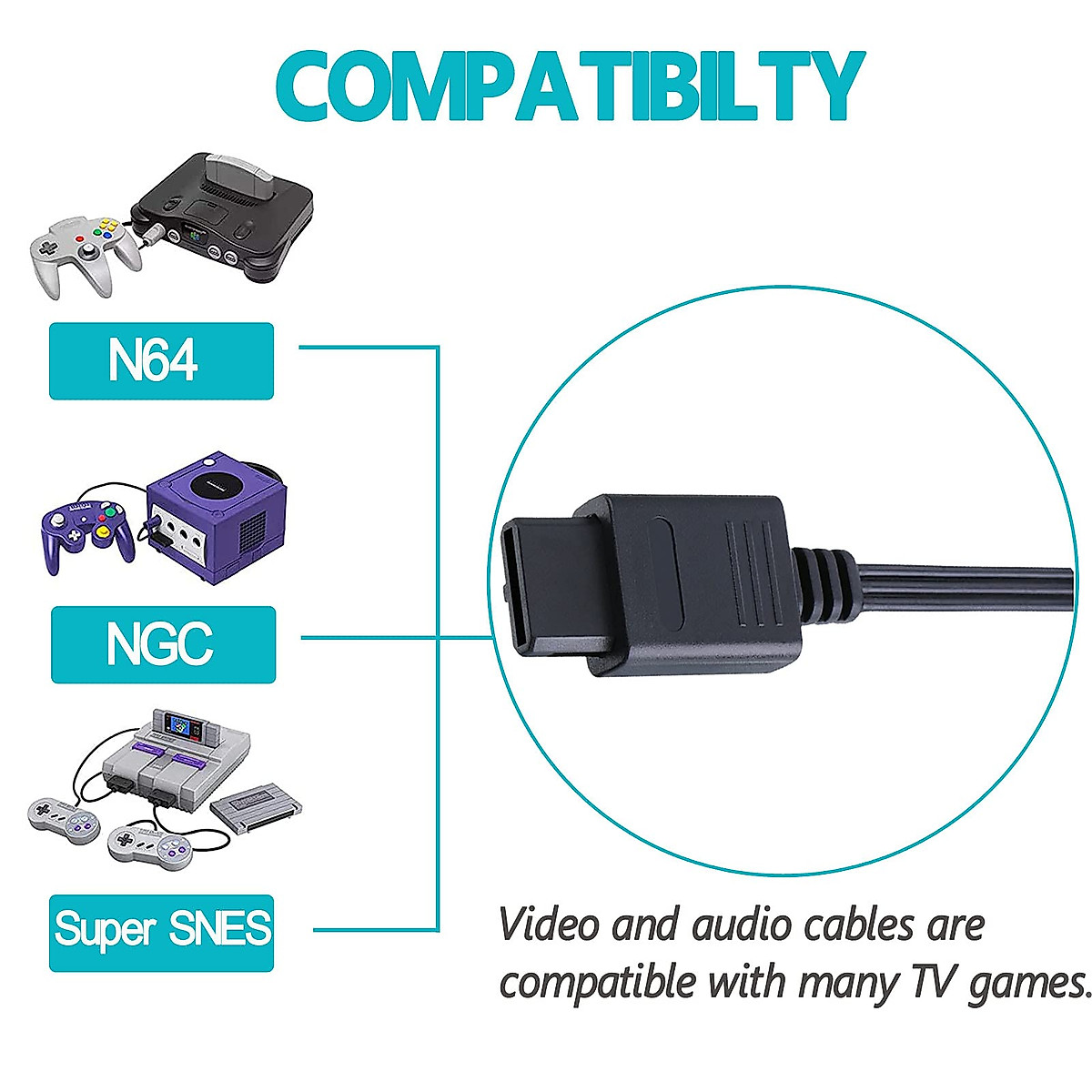 Jedihra 6FT AV Composite Cable for Nintendo N64/SNES/NGC TV RCA Audio Video Cord-2 Pack