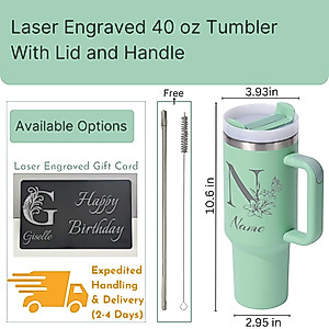 FcCraft Personalized Tumbler With Engraved Name, Monogrammed Gifts For Women Christmas, Custom 40 Oz Initial Thermos With Handle, Birthday Gifts For Women Cup, Bridesmaid Gifts Coffee Mug With Straw