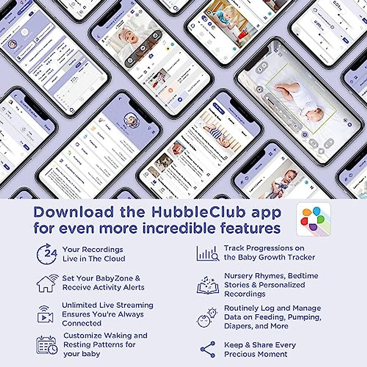 Hubble Connected Dual Vision Smart HD Baby Monitor with 2 Cameras, WiFi Baby Monitor with App and Screen, Remote Pan Tilt Zoom, 2-Way Talk, AI Motion Tracking, Night Vision, Room Temperature Sensor