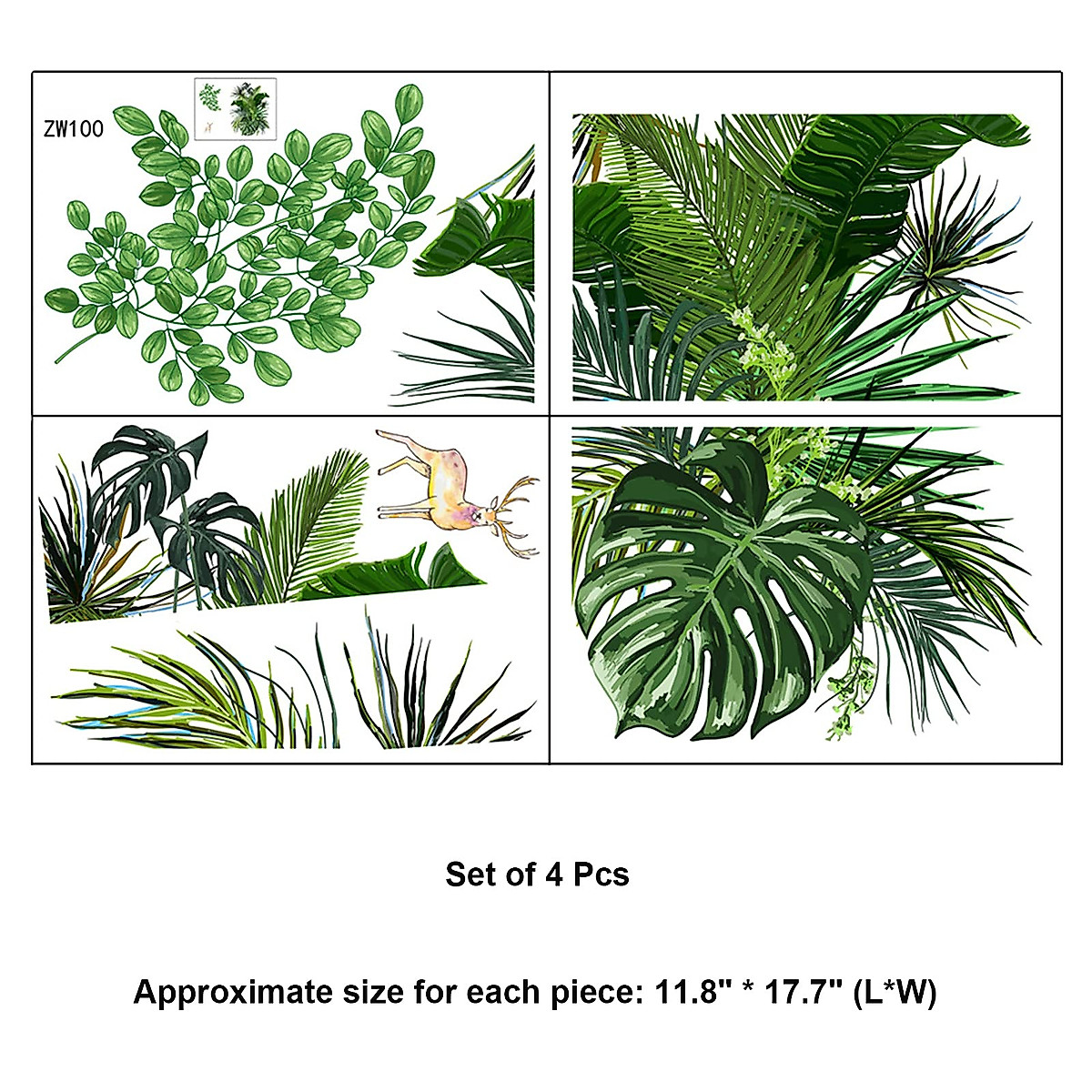 DALJIAFA Big Green Leaf Wall Stickers Tropical Plant Leaves Window Decals Murals Wall Art Decorative Sticker for Kids Home Living Room Bedroom Nursery Playroom Jungle Party Decor Decorations Supplies