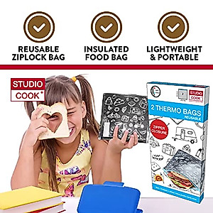 Studio Cook Insulated Bag- Reusable Thermos Bag for Snack and Sandwich, Reusable Hot and Cold Bags with Ziplock Closure, Thermal Lunch Bags for Kids, Insulated Silicone Food Container for Men