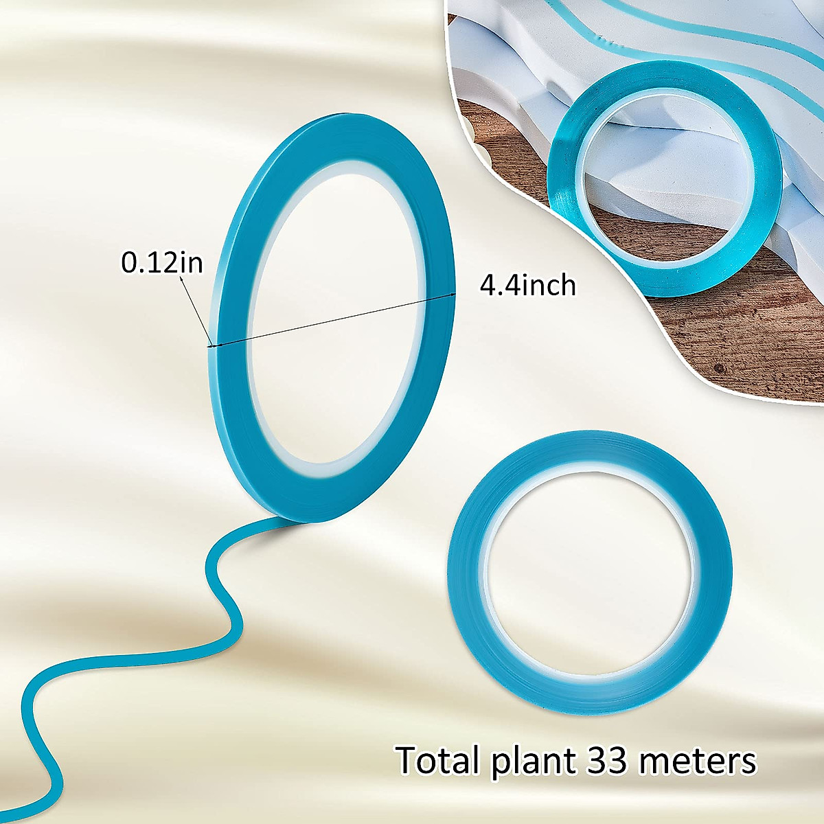 Xuniea 10 Rolls Pinstripe Tapes Vinyl Thin Masking Tape Blue Vinyl Automotive Masking Tape Painters Tape for Curves Automotive Car Painter, 33 Meters for Each Roll (0.12 Inch)