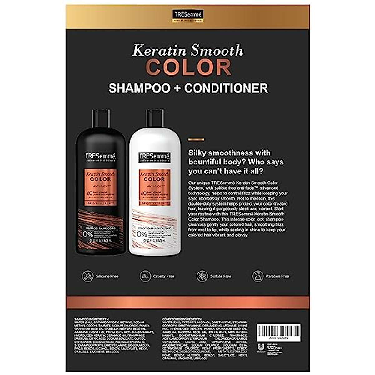TRESemme Shampoo and Conditioner Set - Keratin Smooth, Paraben and Sulfate Free Shampoo Safe for Color-Treated Hair, Deep Conditioner for Dry Damaged Hair, 28 Fl Oz (2 Piece Set)