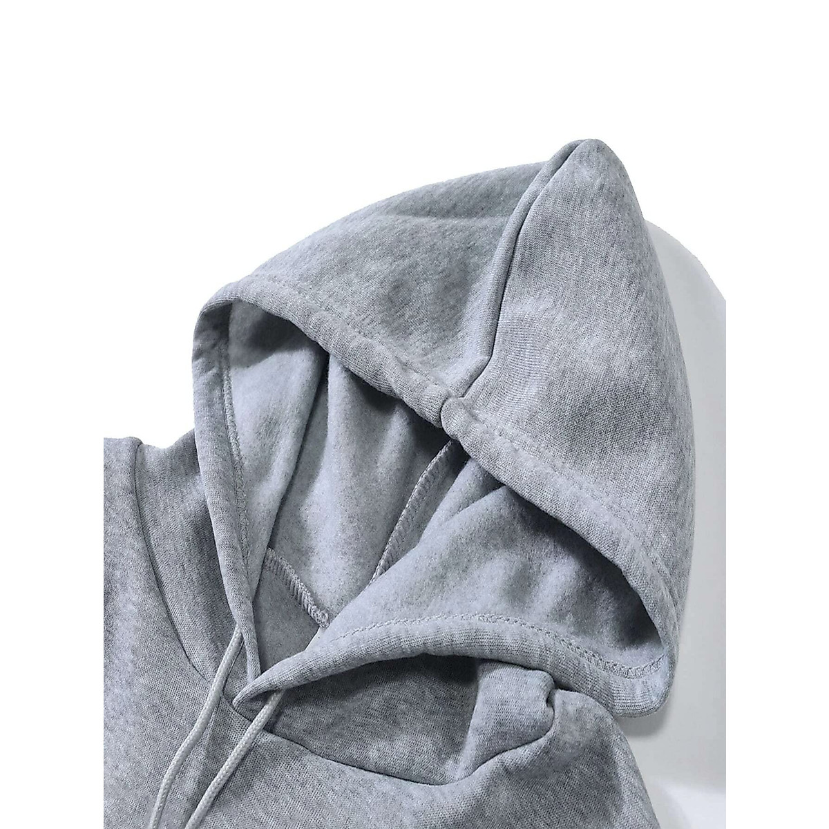 Labolliy Women Letter Graphic Kangaroo Pocket Drawstring Pullover Thermal Hoodie Sweatshirts Grey