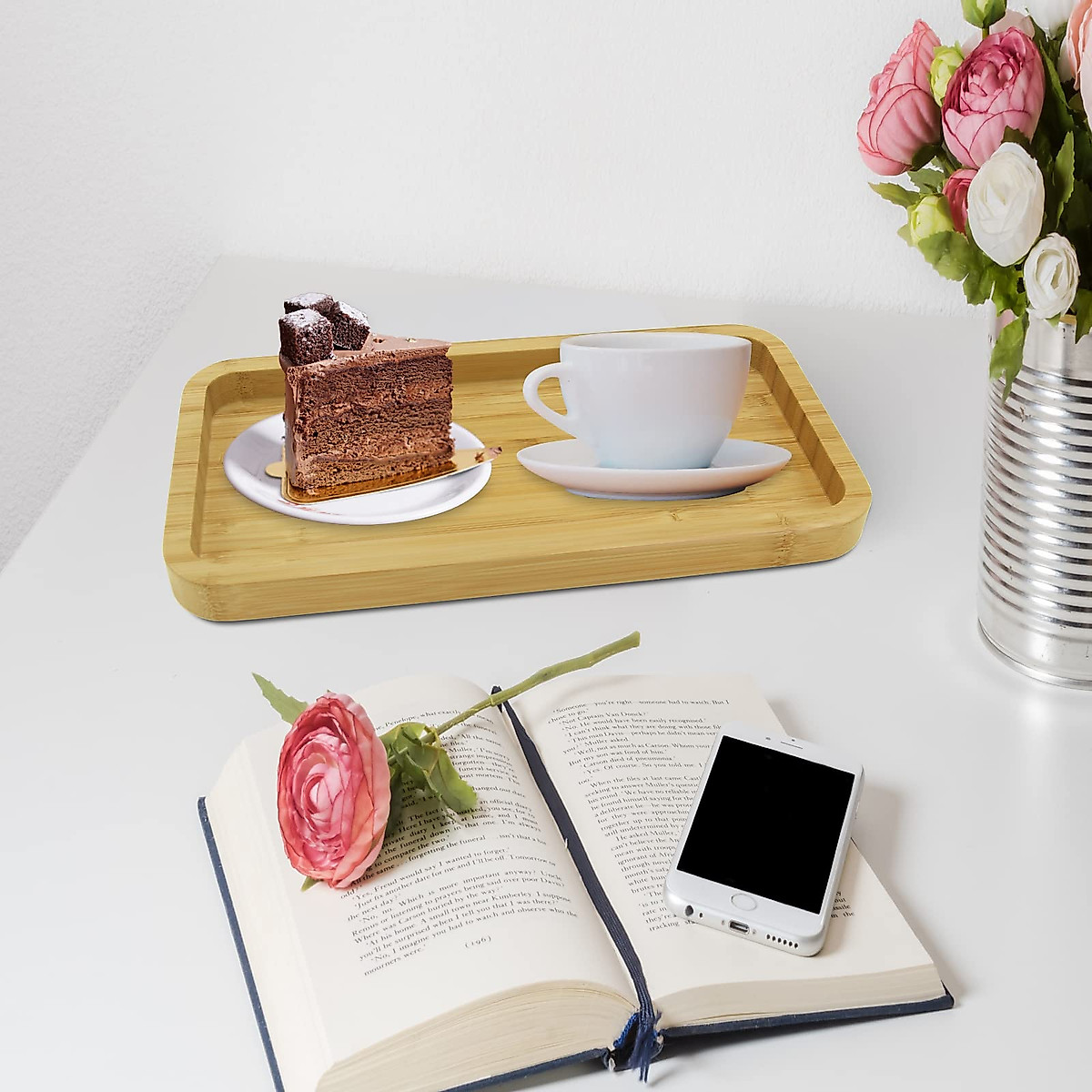 Bamboo Vanity Tray, Bathroom Tray for Counter, Bamboo Tray for Bathroom, Toilet Tank Tray, Perfume Tray 11.8L x 5.9W x 0.8H inch