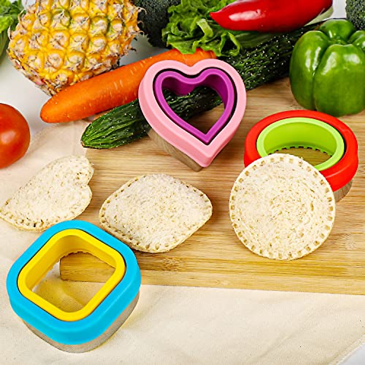 Sandwich Cutter and Sealer Set,3 Pcs Bread Decruster Sandwich Cutter Heart Circle Square Shapes Sandwich Decruster Press Mold DIY Cookie Cutter for Kids Boys Girls Lunch Bento Box