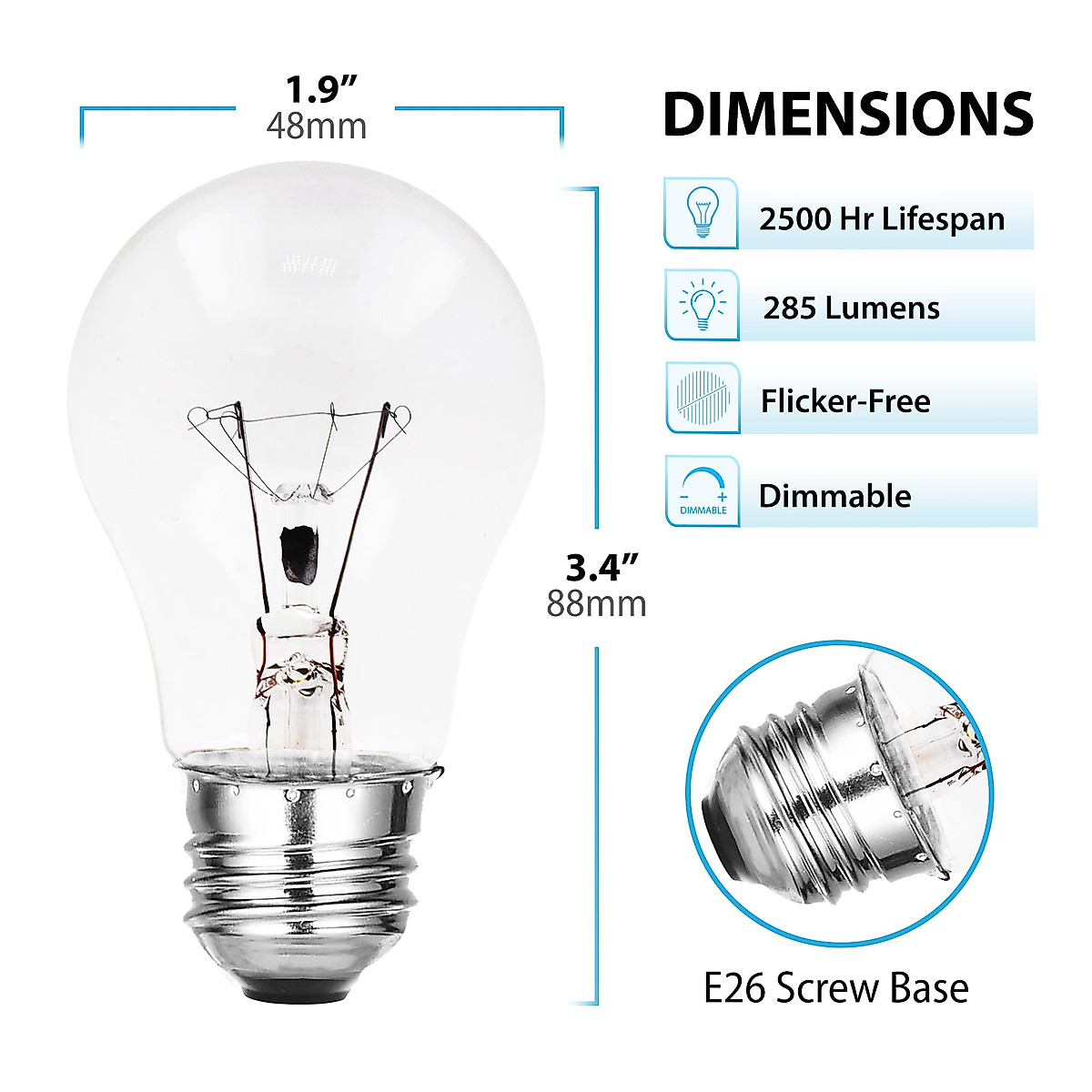 Mandala Crafts Frosted E26 A15 Incandescent 40w Appliance Light Bulbs Refrigerator Light Bulbs, Oven Light Bulbs, Microwave Light Bulbs, Stove Lightbulbs