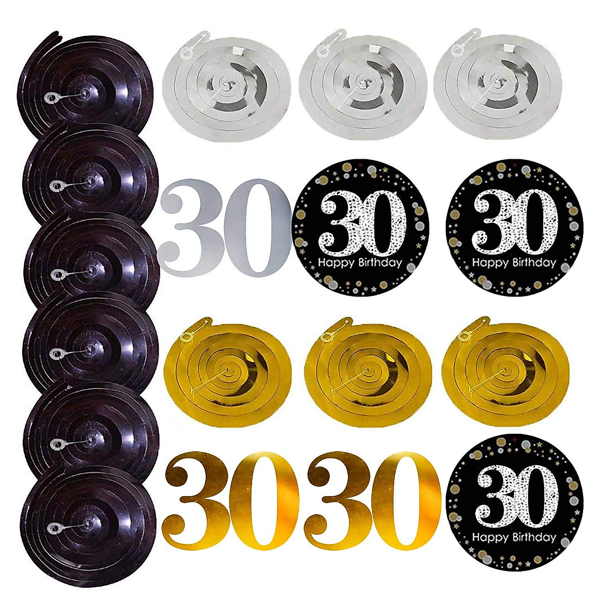 Famoby Black & Gold Glittery Happy 60th Birthday Banner,Poms,Sparkling 60 Hanging Swirls Kit for 60th Birthday Party 60th Anniversary Decorations Supplies