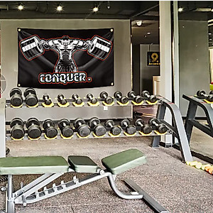 Home Gym Flags 3X5FT Decorative Banners, Encourage Fitness Exercise Banners, Suitable for Room Decor, Bedroom, Garage, Gym. (Black1)