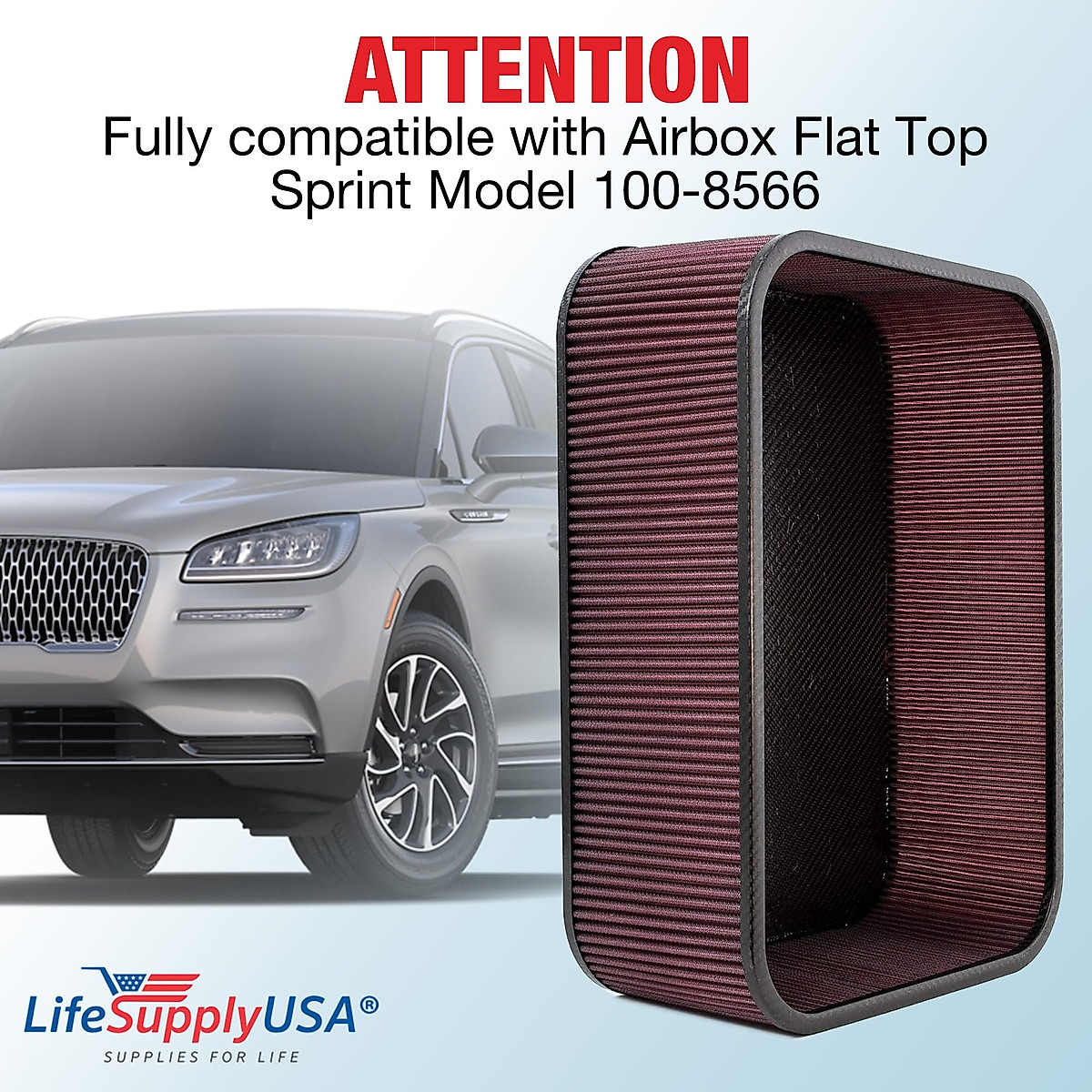 LifeSupplyUSA Replacement Composite Airbox Flat Top Sprint Car Style Compatible with K&N Model 100-8566 K & N