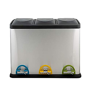Organize It All 3 Compartment Step-On 45 Liter Recycling Trash Can, Stainless Steel
