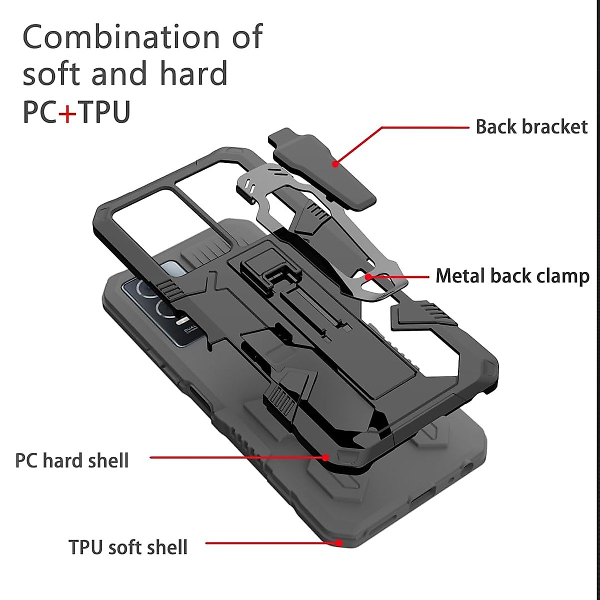 Compatible with Oppo Reno2 F Case,Built-in Kickstand Shockproof Protective Cover,Compatible with Oppo Reno2 F Case 2 in 1 Phone Case Cover Gray