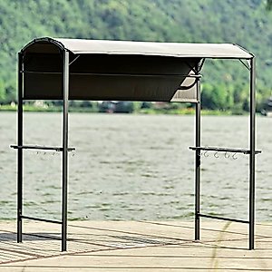 Durx-litecrete BBQ Grill Gazebo with Weather-Resistant Sunshade,7x5 Grill Canopy for Outdoor with Serving Shelf and Hooks, Steel Construction Grill Shelter for Backyard/Patio