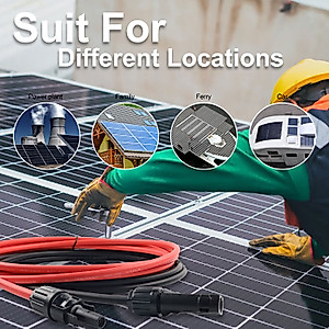 SGANGCAR Solar Extension Cable 6 Feet 10AWG Solar Panel Cable with Pair of Connectors and Adaptor Kit Tools (6FT Red + 6FT Black)