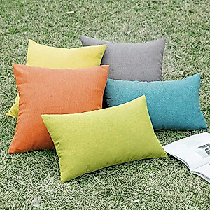MIULEE Pack of 2 Decorative Outdoor Solid Waterproof Throw Pillow Covers Polyester Linen Garden Farmhouse Cushion Cases for Patio Tent Balcony Couch Sofa 12x20 inch Turquoise