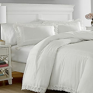 Laura Ashley Home - Queen Comforter Set, Reversible Cotton Bedding with Matching Shams, Stylish Home Decor for All Seasons (Annabella White, Queen)