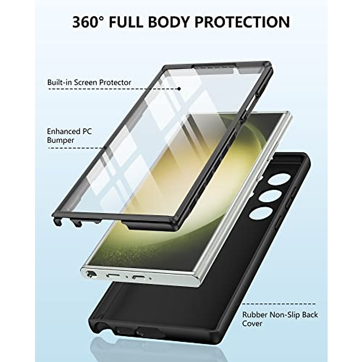 FNTCASE for Samsung Galaxy S23-Ultra Case: Slim Protective Shockproof Silicone Cell Phone Cases - Matte Rubber Dual Layer Cell Phone Cover Hard Bumper (Black)