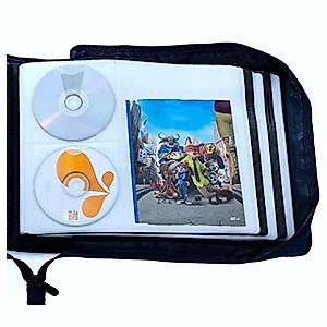 DVD CD Storage Case with Extra Wide Title Cover Pages for Blu Ray Movie Music Audio Media Disk (Portable Carrying Binder Holder Wallet Album Home Organizer)- Blue, 192 Disk Units, 96 Booklet Pockets