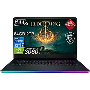 MSI GE76 Raider 17.3" 144Hz (Intel 12th Gen i7-12700H (Beat i9 11980HK), GeForce RTX 3060 6GB 140W, 64GB DDR5 RAM, 2TB PCIe SSD) FHD Thin Bezel Gaming Laptop, Thunderbolt 4, RGB Backlit, Win 11 Home