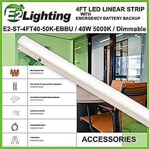 4FT Linear Strip w/Emergency Battery 5000K 8W EBBU, Indoor Luminaires with Light Output 5324lm