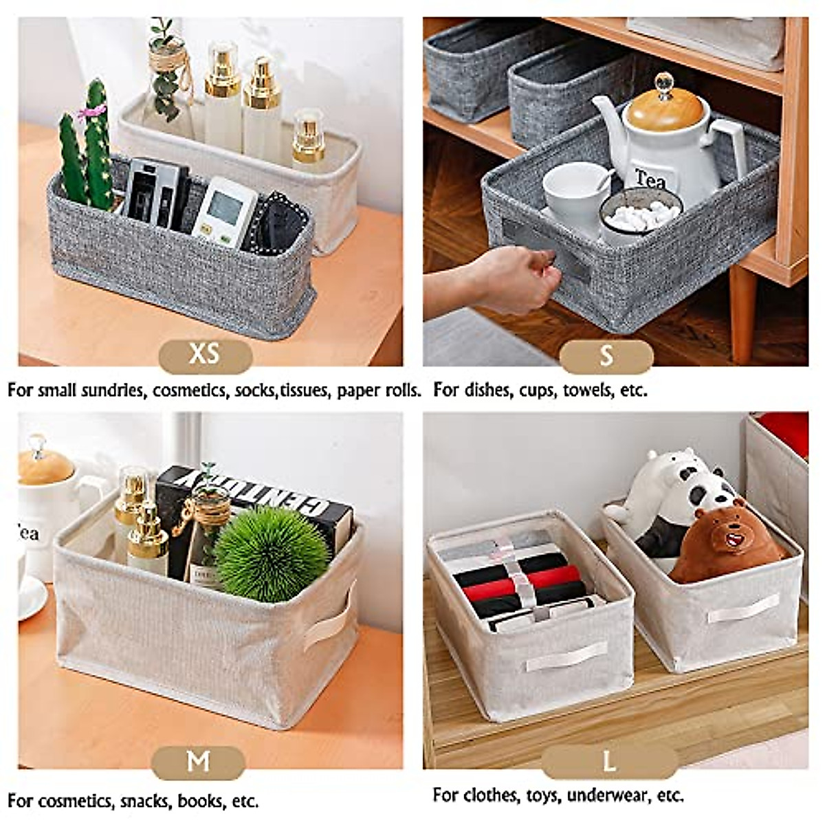 Jelier Fabric Collapsible Shelf Storage Basket,Multipurpose Linen Bin Organizer for Toys,Toiletries,Office Supplies,DVDs,Books,Clothes,Paper Rolls (L, beige)