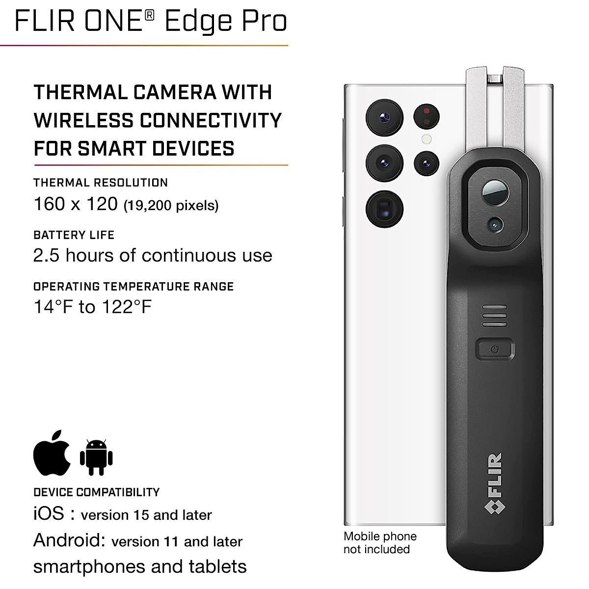 FLIR ONE EDGE PRO Wireless 160 × 120 IR camera with Ignite for iOS and Android