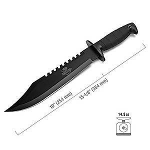 Mossy Oak Survival Hunting Knife with Sheath, 15-inch Fixed Blade Tactical Bowie Knife with Sharpener & Fire Starter for Camping, Outdoor, Bushcraft