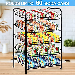 Fogein Can Organizer for Pantry, 5 Tier Can Rack Organizer Holds up to 60 Cans, Can Storage Dispenser Rack for food Storage, Kitchen Cabinet and Pantry, Black