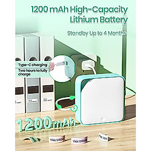 Vixic Label Maker D1600, Small Handheld Bluetooth Label Maker Machine with Tape, Portable Rechargeable Printer for Business Home Office, Multiple Templates Compatible iOS Android, Green Labeler