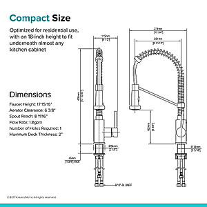 Kraus KPF-1610SS Bolden 18-Inch Commercial Kitchen Faucet with Dual Function Pull-Down Sprayhead in All-Brite Finish, Stainless Steel