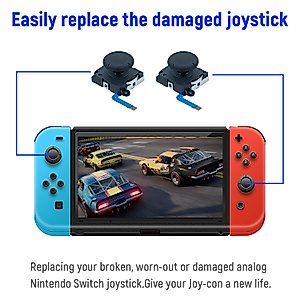 Mcbazel 18 in 1 Replacement Repair Kit for N-Switch Joy-Con with Screwdrivers Opening Tool, 3D Left Right Analog Joysticks, Buckle Lock, Charging Port Slider, Button Sync Flex Cable Set