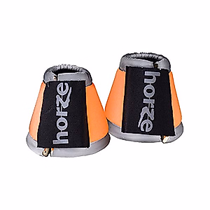 HORZE High-Visibility Reflective Neoprene Horse Bell Boots for Nighttime Horseback Riding - Orange - L