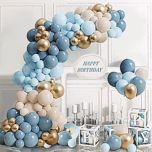 Dusty Blue Balloons Garland Arch Kit-122pcs Baby Blue Gold White Balloons Arch Kit, Baby Shower Decorations for Boy,Boy Birthday Party Decor Supplies