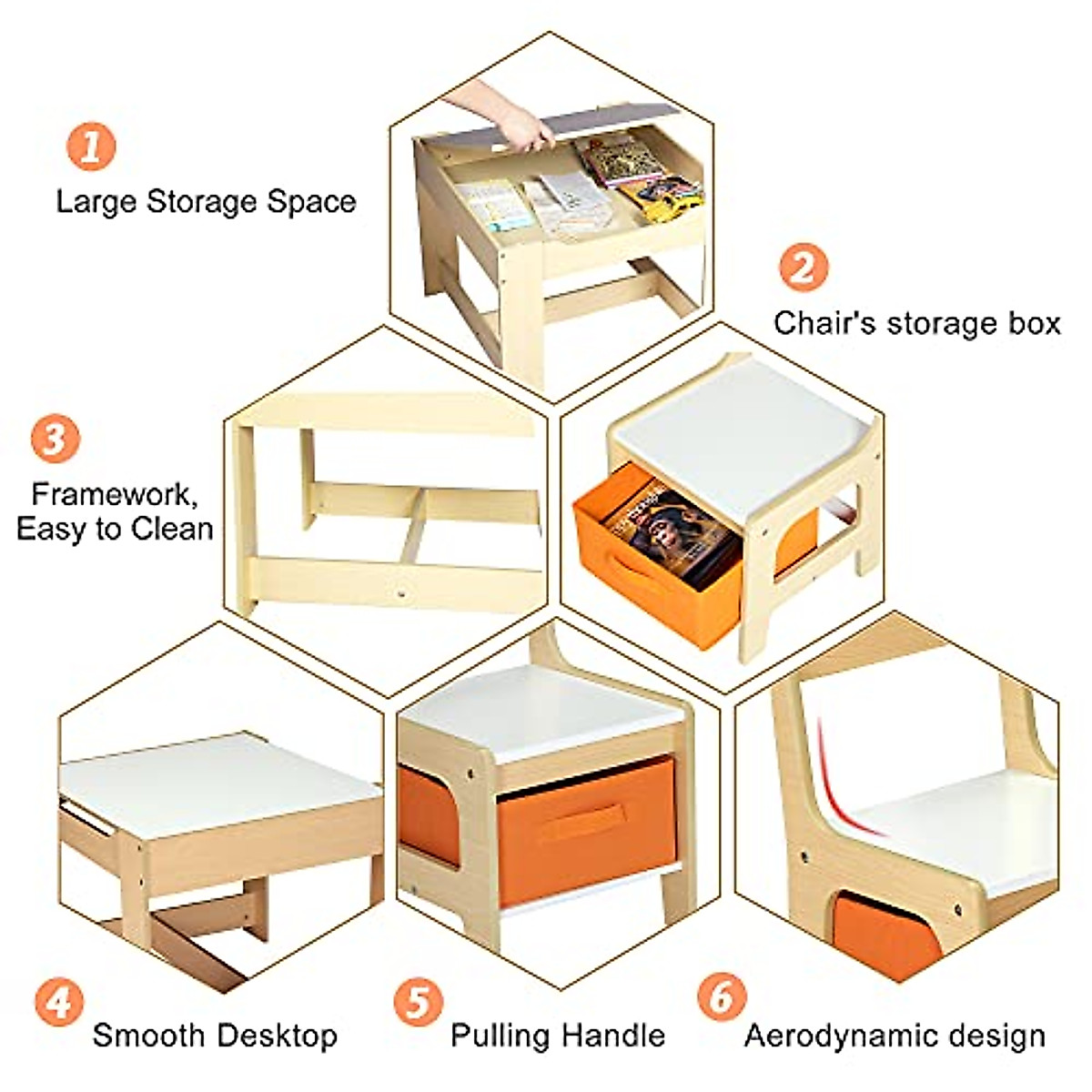 Kinfant Toddler Table and Chair Set - Activity Table for Toddlers with Double Side Detachable Tabletop, 3 in 1 Wood Activity Table for Toddlers Arts, Crafts, Drawing & Reading (Orange)