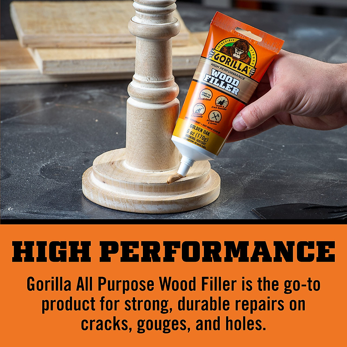 Gorilla All Purpose Wood Filler, 6oz Tube, Golden Oak (Pack of 1)