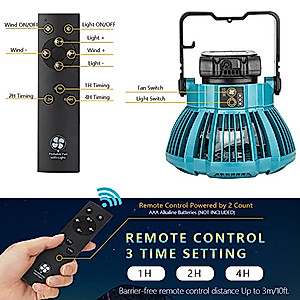 YEX-BUR for Makita Fan, for Makita Fans Portable 18v, Ceiling Tent Fan with Hanging Hook, Remote, 300LM LED Light Cordless Battery Operated Fan for Camping Car Repairing Emergency