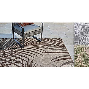 Gertmenian Indoor Outdoor Area Rug, Classic Flatweave, Washable, Stain & UV Resistant Carpet, Deck, Patio, Poolside & Mudroom, 5x7 Ft Standard, Royal Palm Leaf, Tan