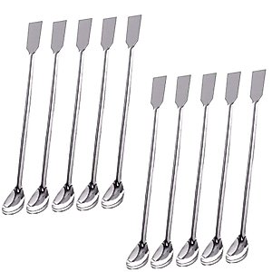 TIHOOD 10PCS 2 in 1 Stainless Steel Lab Spoon Spatula/Laboratory Sampling Spoon Mixing Spatula
